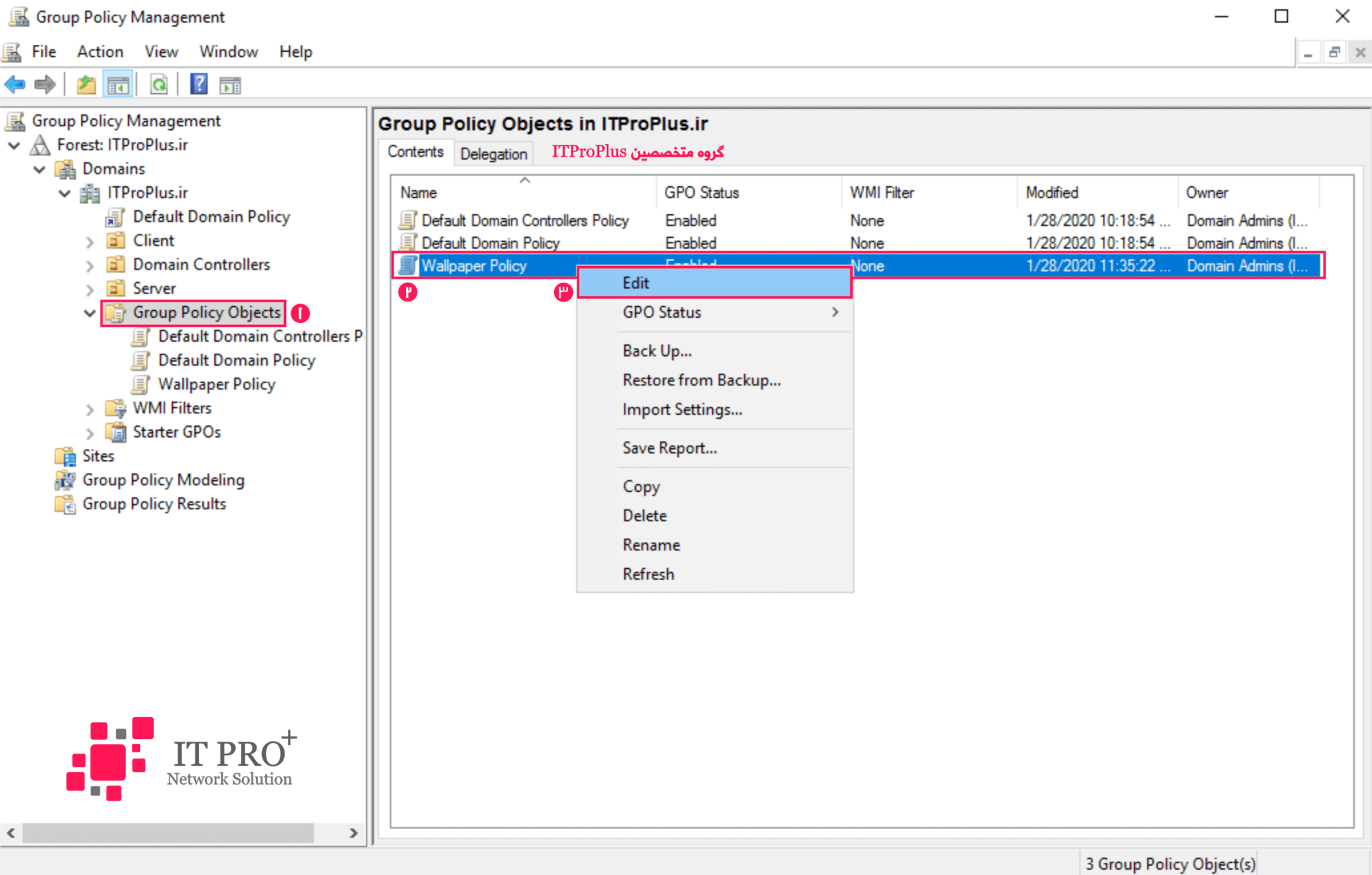 تغییر پس زمینه دسکتاپ با استفاده از Group Policy | گروه مهندسی ITProPlus